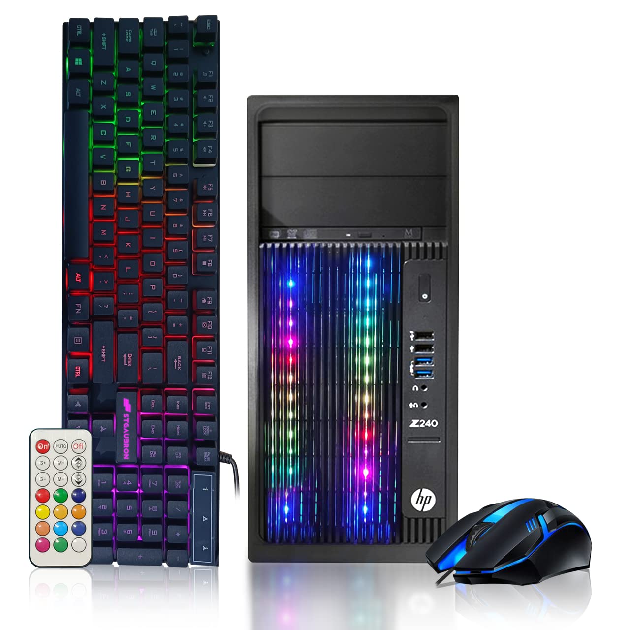 HP RGB Gaming Desktop PC, Intel Quad I5 up to 3.6GHz, 16GB RAM, Radeon RX 580 8G GDDR5, 128G SSD + 2TB, WiFi & Bluetooth, RGB Keyboard & Mouse, Win 10 Pro (Renewed)