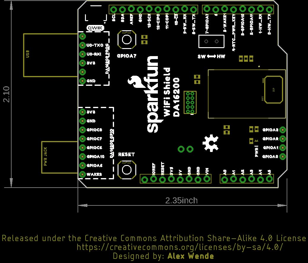 SparkFun Qwiic WiFi Shield - DA16200 -Ultra Low Power IOT WiFi Module -4MB Flash Memory -Qwiic Connector -Internet of Things -RTC Clock -On-Board chip Antenna -Three Ultra Low Power Sleep Modes