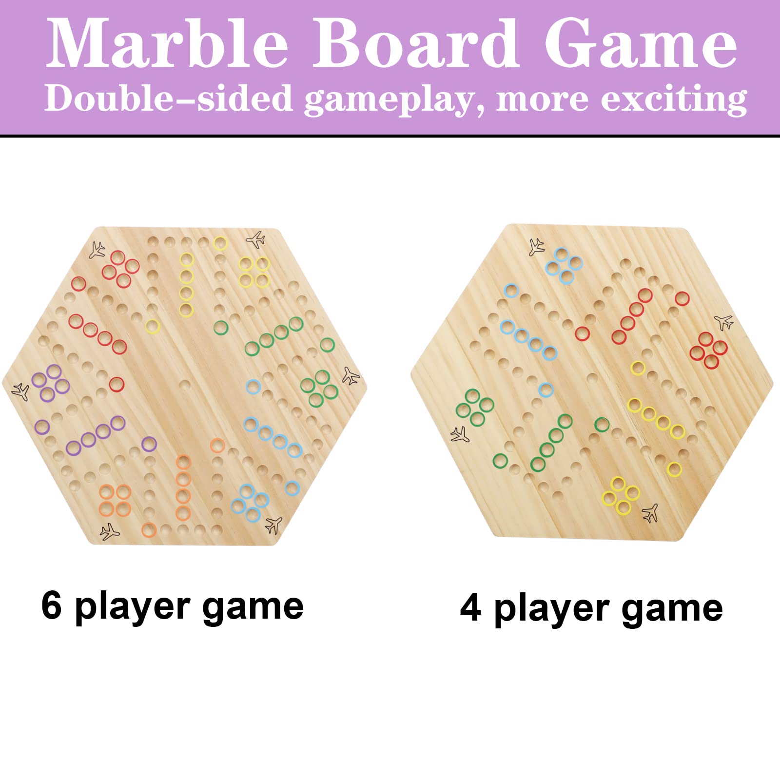 HOROW Wahoo Board Game Wooden Original Aggravation Board Game Classic 2 Side Painted Fast Track Game for 4 Player and 6 Player with 30 Marbles,12 Dices for Family Game Night(Small,Log)