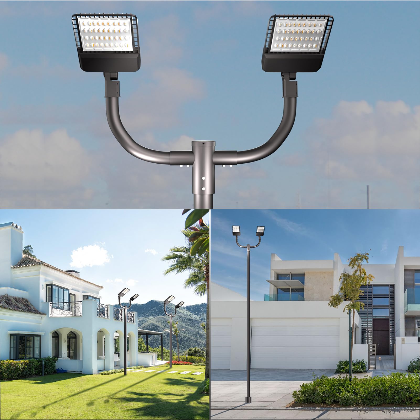 Lightdot Double Bullhorn Bracket for LED Parking Lot Light,180 Degree Mounting Bracket with 2-3/8" Slip Fitter Post Light for Dusk to Dawn Outdoor LED Shoebox Area Light Street Light