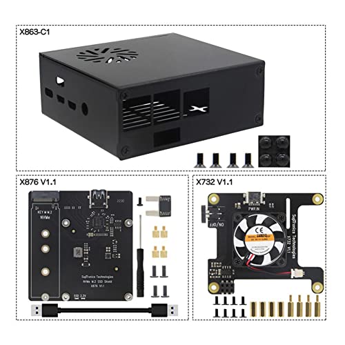 KALEN X876 M.2 NVME SSD Expansion Board+X732 Expansion with X863-C1 Metal + Pi 4B Storage