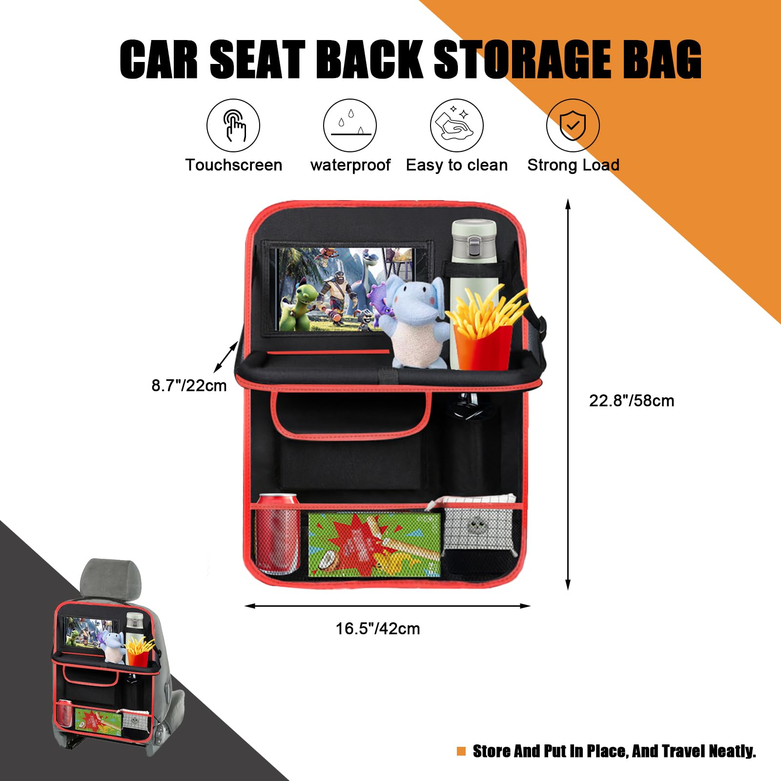 DoSTHin 2 Pack Backseat Car Organizer with Foldable Table Tray, Seat Back Protectors Kick Mats for Travel Accessories Car Organizers and Storage