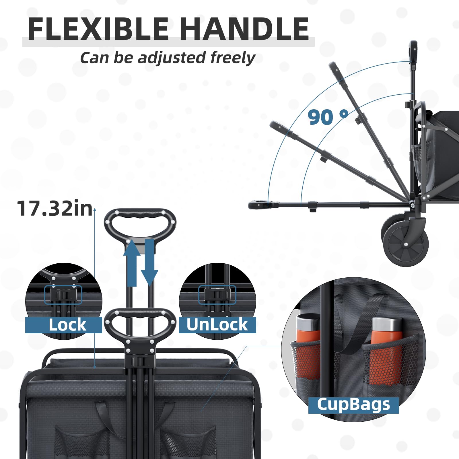 Dreamquest Collapsible Folding Beach Wagon Heavy Duty, Load 420Lbs Foldable Wagon Cart with Dual Brakes and Beverage Cup Holders,Gardening Wagon, All-Terrain Big Wheels for All Roads