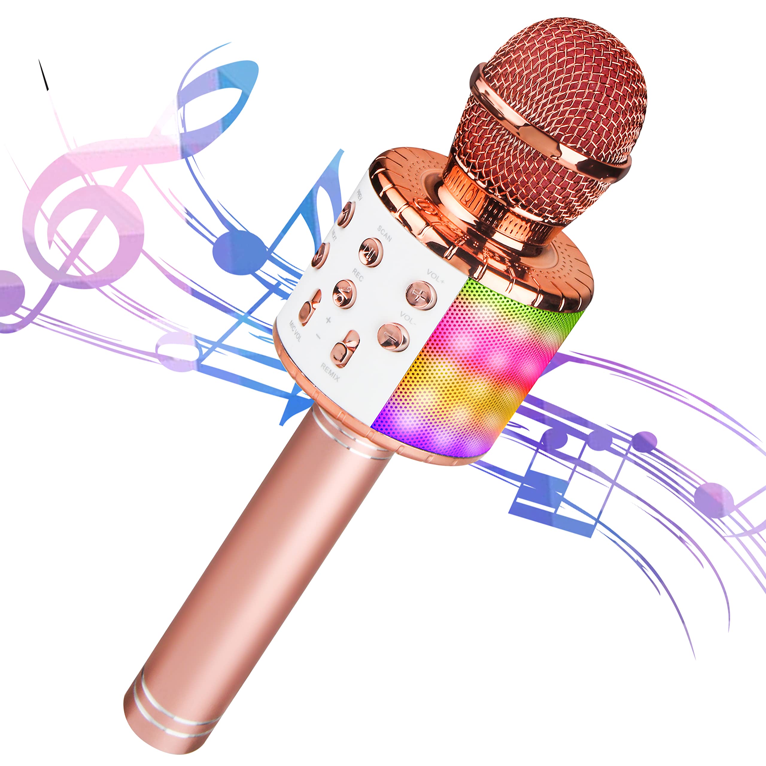 Karaoke Microphone for Kids, Bluetooth Karaoke Microphone Handheld Wireless Karaoke Machine with LED Lights, Portable Kids Microphone Birthday for Girls Boys