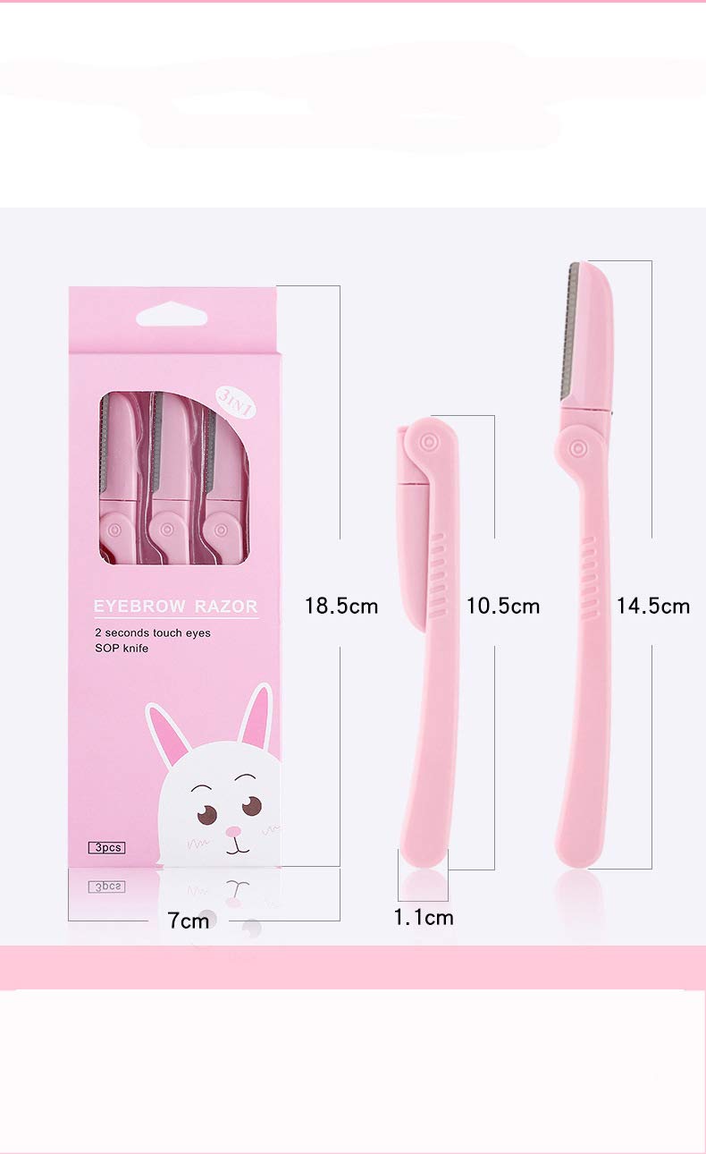 Eyebrow Razor, Foldable Facial Hair Trimmer with Non-Slip Handle for Women and Men Eyebrow Shaver, Pack of 3 (Rose)