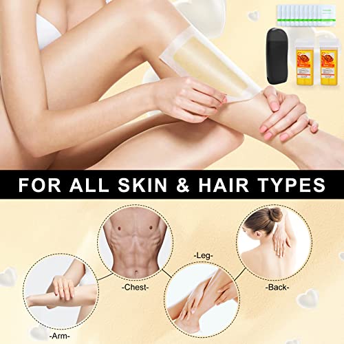 Roll on Wax Kit, Wax Roller Kit, Roll on Wax Warmer for Hair Removal, Roll on Wax for Larger Areas of the Body, At Home Waxing Kit for Women and Men(Black)