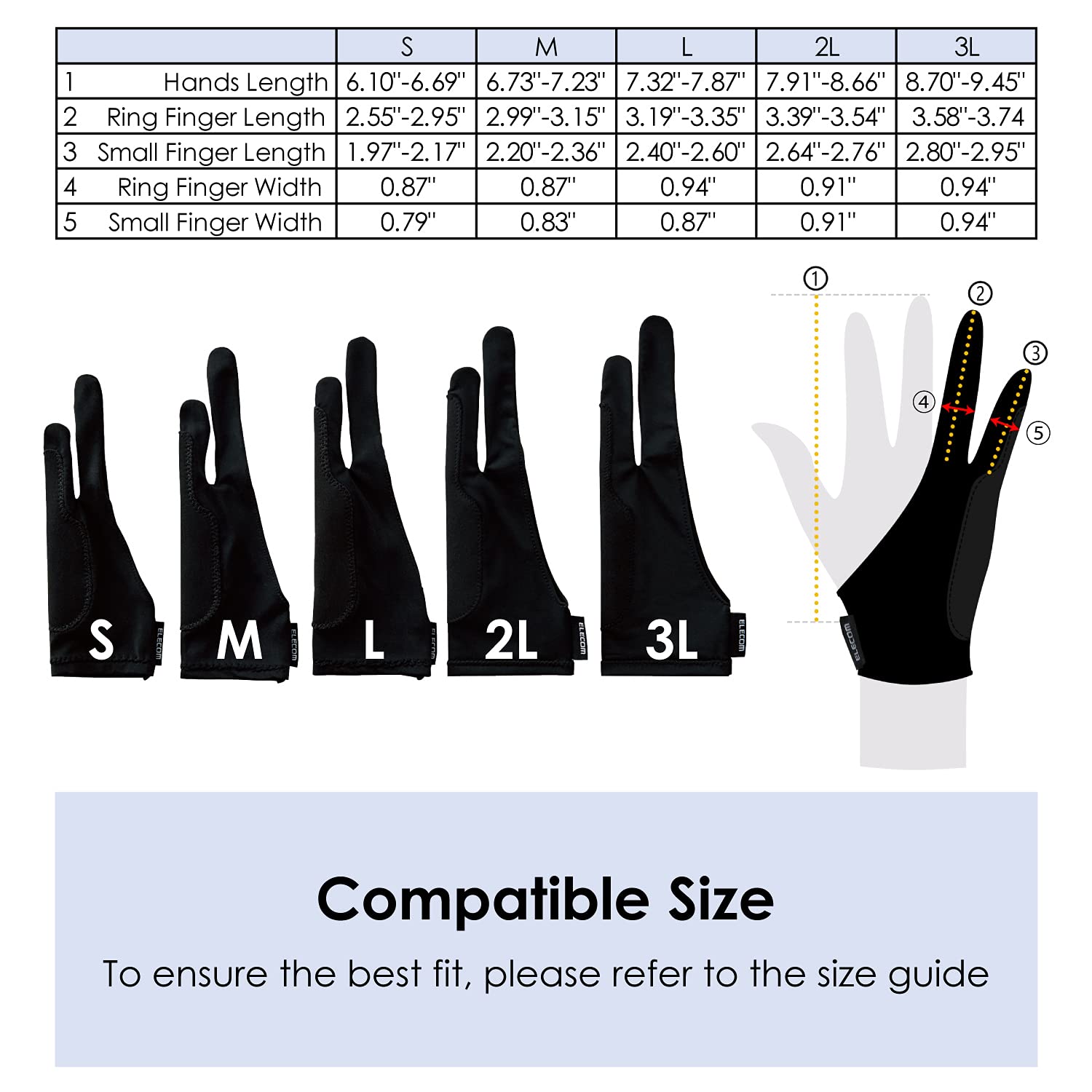 ELECOM Artist Gloves for Drawing Tablet for Left Hand or Right Hand with 2fingers 3.0inch -3.2inch TB-GV2M