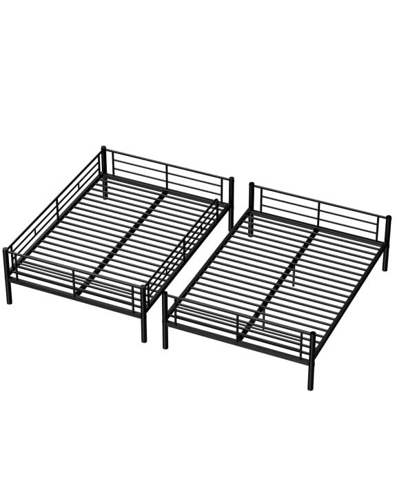 Miscoos Full Over Full Metal Bunk Bed for Kids, Convertible into 2 Separate Full Beds, Heavy Duty Bunk Bed Frame with High Guardrail and Built-in Ladder, No Box Spring Needed, Noise Free, Black
