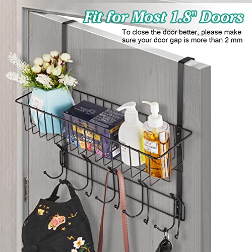 OUTNILI Over The Door Organizer Bathroom - Over Door Hanger Towel Rack with 15 Hooks & 1 Basket - Black Rustproof & Waterproof Stainless Steel Door Organizer for Bathroom Kitchen Bedroom Accessories
