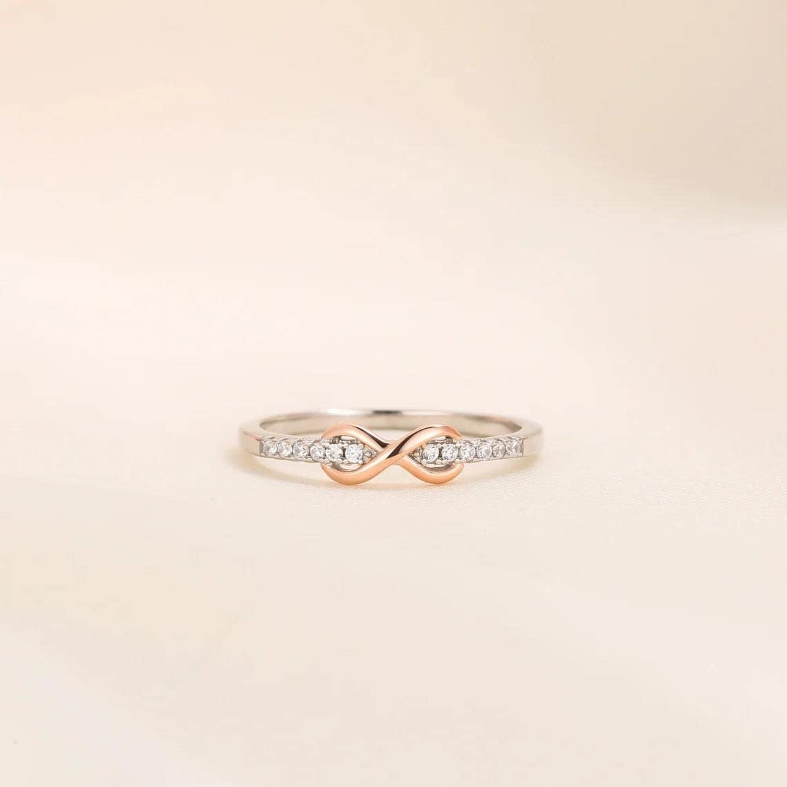 Fahm Tale Infinity Promise Ring for Women, 925 Sterling Silver, Cubic Zirconia, Stackable Knot Rings with Card and Jewelry Gift Box for Mother Daughter, Size 5