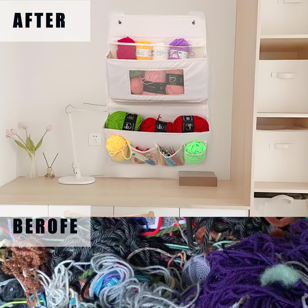 KDVBP Knitting Bag for Yarn Storage, The Ultimate Crocheting & Knitting Accessories Organizer, Transparent Wall or Door Display, Easy Access to Your Crochet Kit, Perfect for Yarn Beginners (Beige)