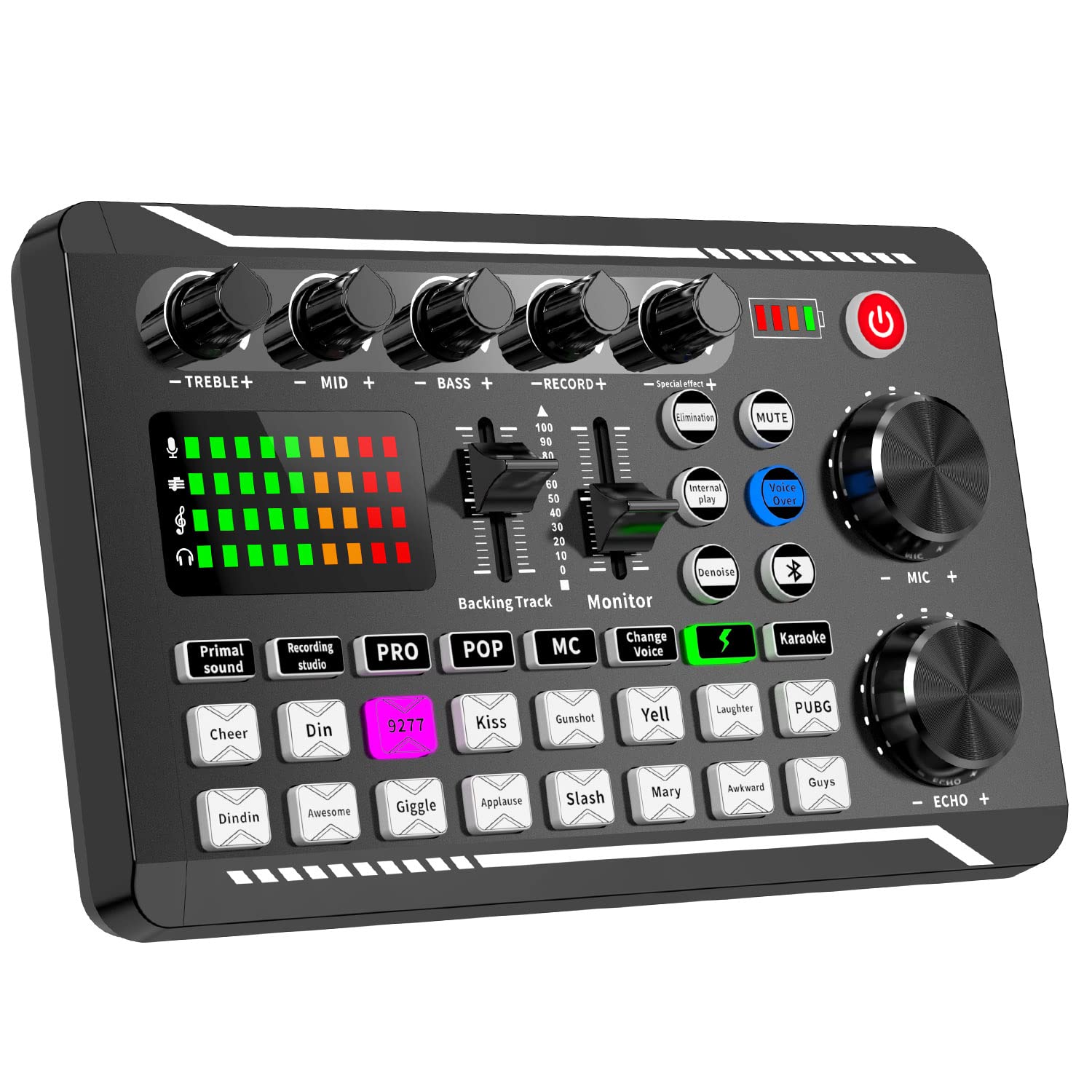 Facmogu F998 Live Sound Card Audio Mixer, Podcast Audio Interface with DJ Mixer Effects, Voice Changer with Sound Effects for Karaoke Tiktok YouTube Live Streaming Record Gaming