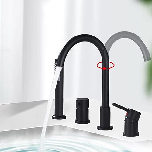 Kitchen Sink Faucet,Bathroom Faucets, Bath Shower Mixer Tap Single Lever Hot and Cold Water Tub Tap with Handheld Shower Head Brass Bath Taps with Shower Mixer for Bathroom/Black