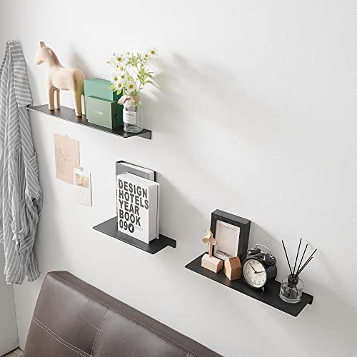 JOOM Black Floating Shelves for Wall Storage, Metal Wall Shelves for Living Room, Bathroom, Kitchen, 12” Small Display Shelves for Collectibles(2 PCS)