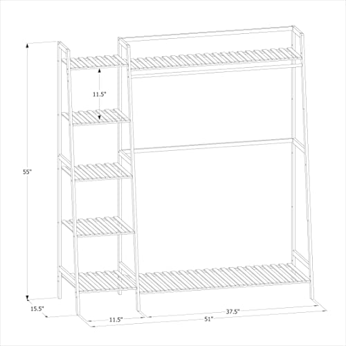 MoNiBloom Bamboo Clothing Rack with 5-Tier Storage Shelves Trapezoid Multi-Functional Clothes Rack, Clothes Hanging Rack Stand for Bedroom Living Room, Brown