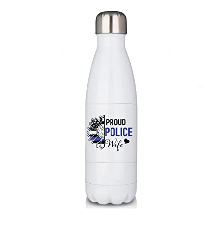 Premium White 17oz Double Walled Insulated Cola-Shaped Stainless Water Bottle/Police Wife Proud