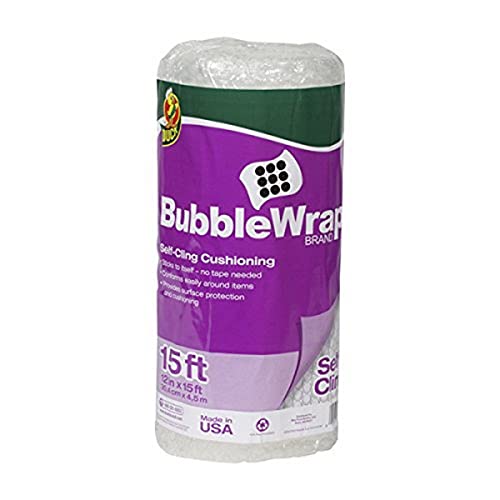 Duck Brand Self-Cling Bubble Wrap Roll, Original Bubble Cushioning Wrap for Packing, Shipping, Mailing, and Moving, Clear, 12" x 15' (280055)