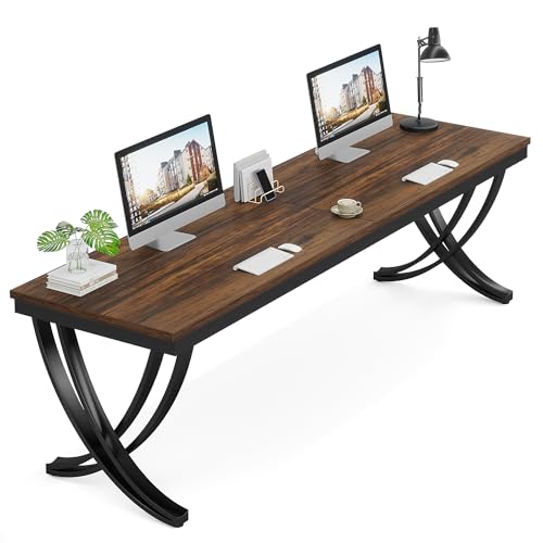 LITTLE TREE 2 Person Computer Desk, 78.7-Inch Extra Long Executive Desk, Large Office Desk for Two People, Wooden Double Writing Desk Study Table for Home Office, Black and Rustic Brown