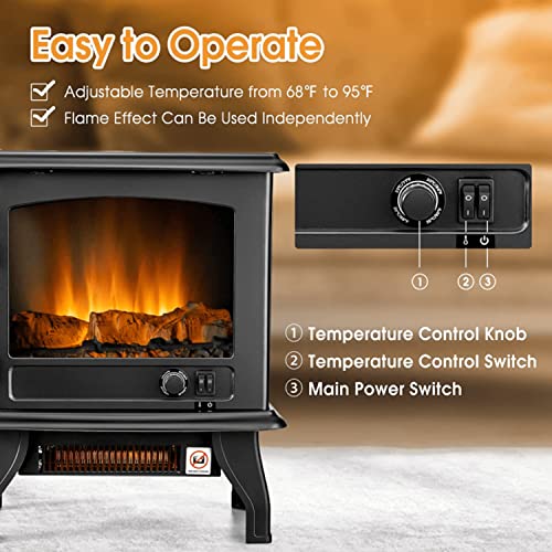 Fireplace Heaters for Indoor Use, Freestanding Electric Infrared Heater, 20" Portable 1500W/4780BUT Stove Heater w/Adjustable Thermostat, 3D Realistic Log Flame, CSA Certified, Overheat Protection