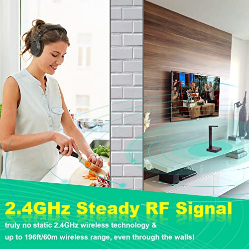 MONODEAL Wireless Headphones for TV Watching with Digital Optical RCA 2.4GHz RF Transmitter Charging Dock, Over Ear Headset with 3 Audio Modes, 197FT Wireless Range, 10Hrs Audio Playtime
