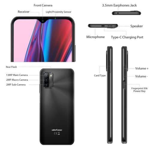 Ulefone Note 12 Unlocked Cell Phone, 4G Unlocked Smartphone, 6.82β Ultra-Large Screen with Slim Structure, 7700mAh Battery, 4+128GB, 3-Card Slot, Face Unlock/Fingerprint Recognition, Black