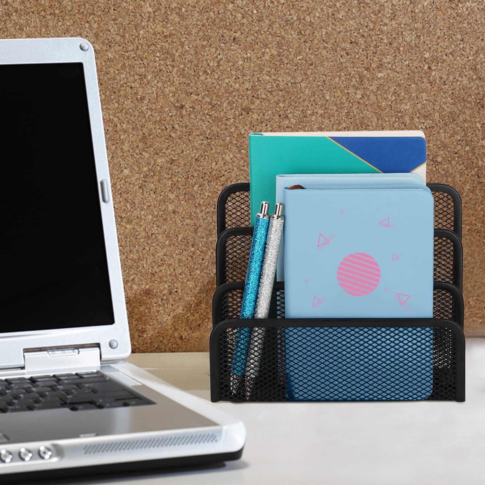 Desk Mail Organizer - 6pcs Small File Organizer Letter Sorter - Bill Organizer Mail Holder Countertop for Home Office - Vertical Metal Mesh Desk Organizer with 3 Upright Compartments