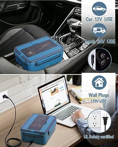 Rhudaky Electric Lunch Box (60 oz & 75W) Food Heater, 3 in 1 Heated Boxes for Adults,Portable Warmer -Self Heating Work/Car/Truck with Large Insulated Bag