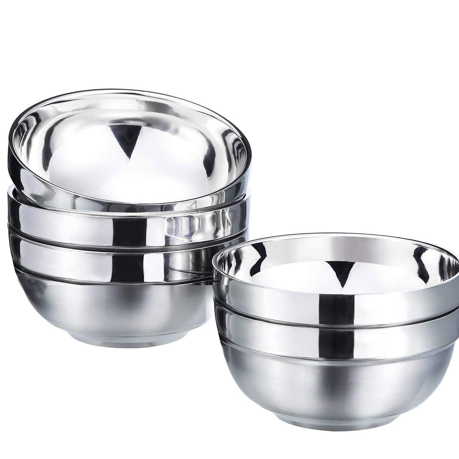 Gobos Premium 304 Stainless Steel Bowls Set, Double Walled Insulated, Nesting Serving Bowls without Lids in Kitchen for Soup, Rice, Ice Cream, Kids Snacks, 5 Pack, 13oz Capacity