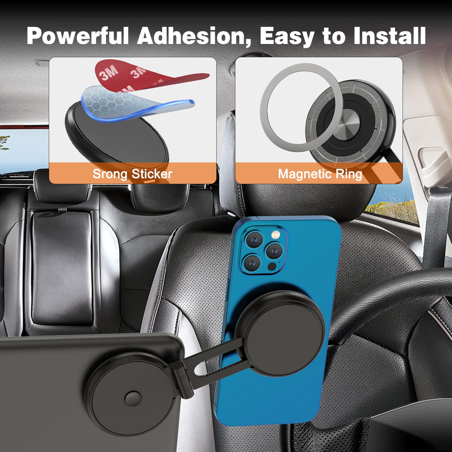 JUBOR Car Phone Holder, Powerful Magnetic car Phone Holder, Foldable and Hidden car Bare Machine Holder for iPhone 14, 13, and 12 Pro Max Plus