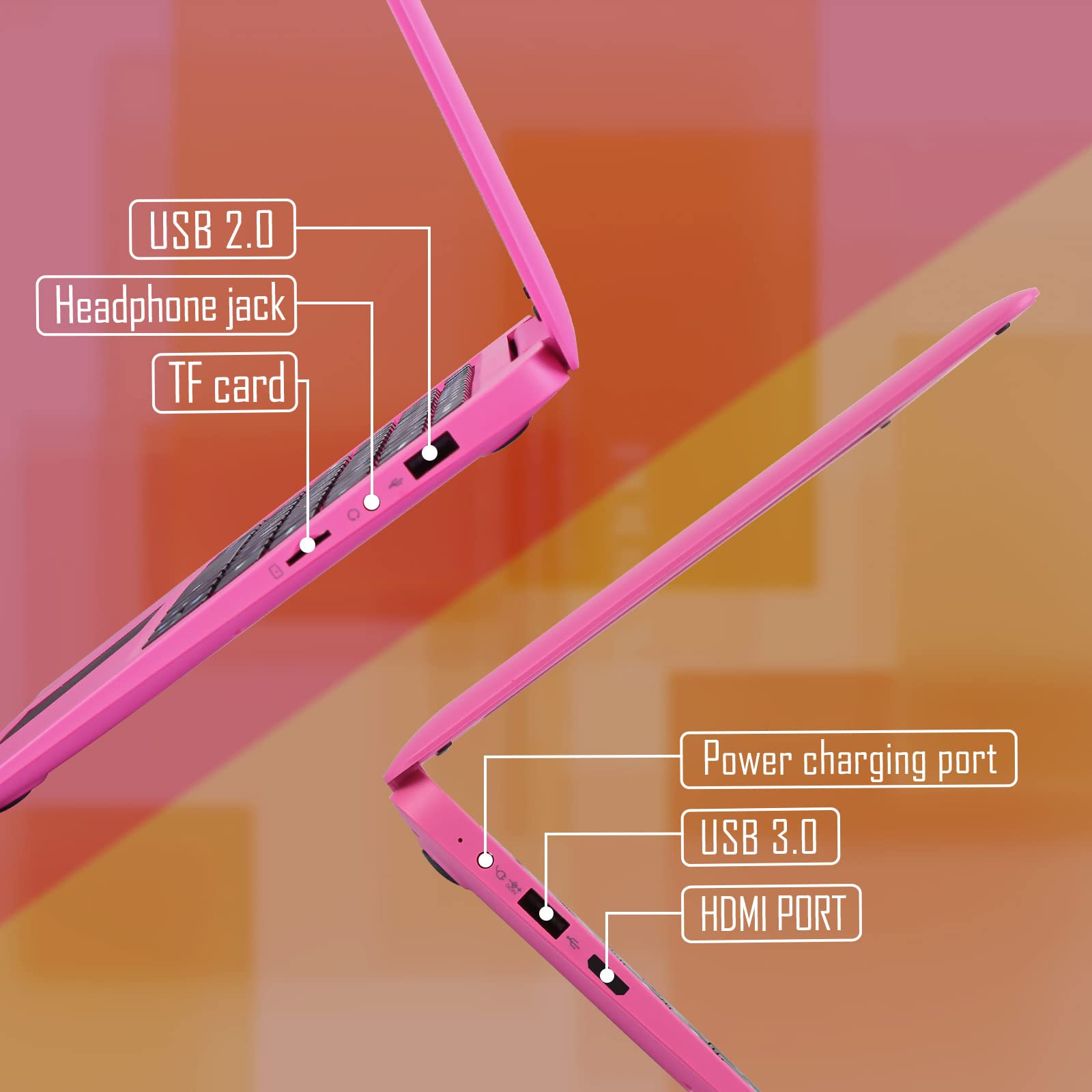G-Anica Laptop Computer, 10.1 Inch Windows 10 Quad Core Notebook, Netbook Computer with WiFi, Webcam HDMI, Mini Laptop with Bag, Mouse, Mouse Pad and Earphone for Kids and Adults(Pink