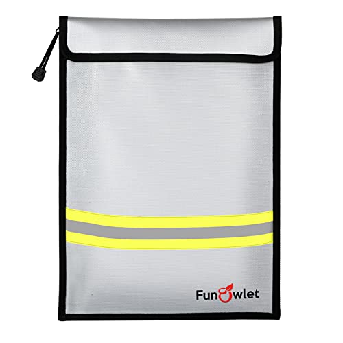 Fireproof Waterproof Money Document Bag - 15" x 11" Upgraded Zipper Bags, Fire & Water Resistant Storage Organizer Pouch for A4 A5 Documents Holder,File,Cash,Jewelry,Passport,Tablet,Laptop (Gray)