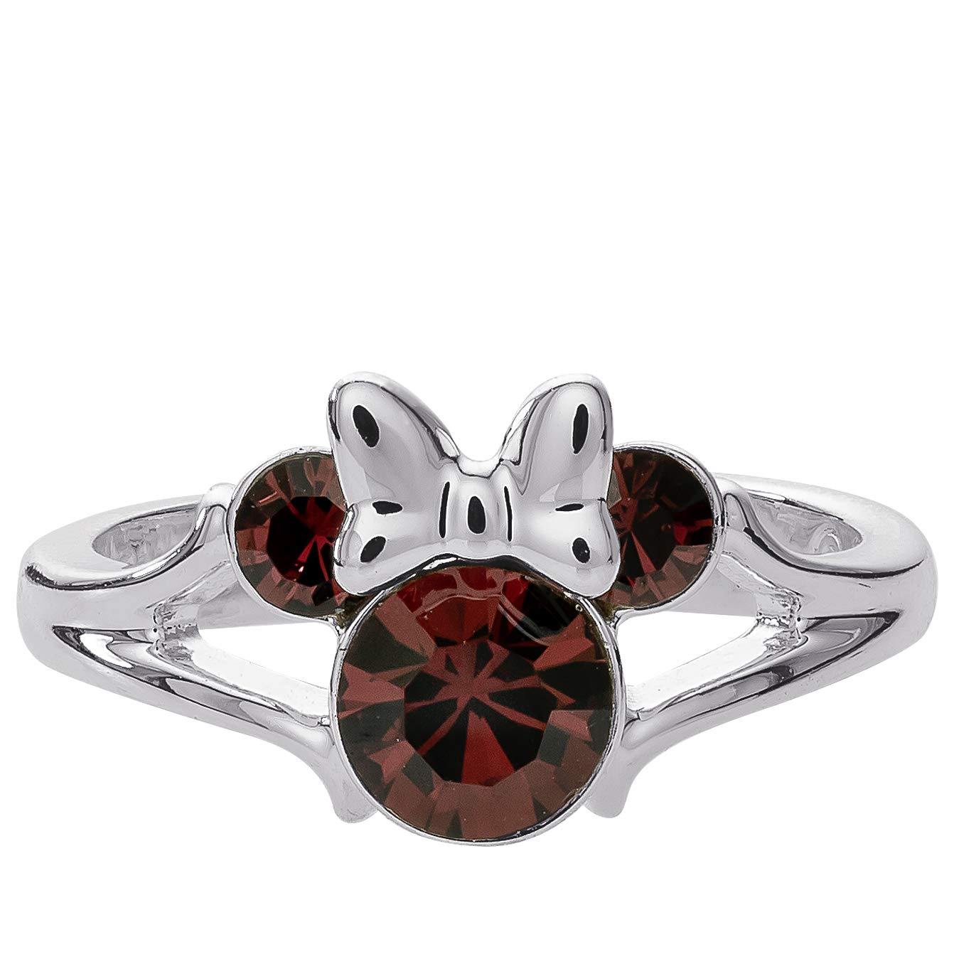 Disney Minnie Mouse Birthstone Jewelry, Silver Plated Burgundy Crystal January Ring Size 4,