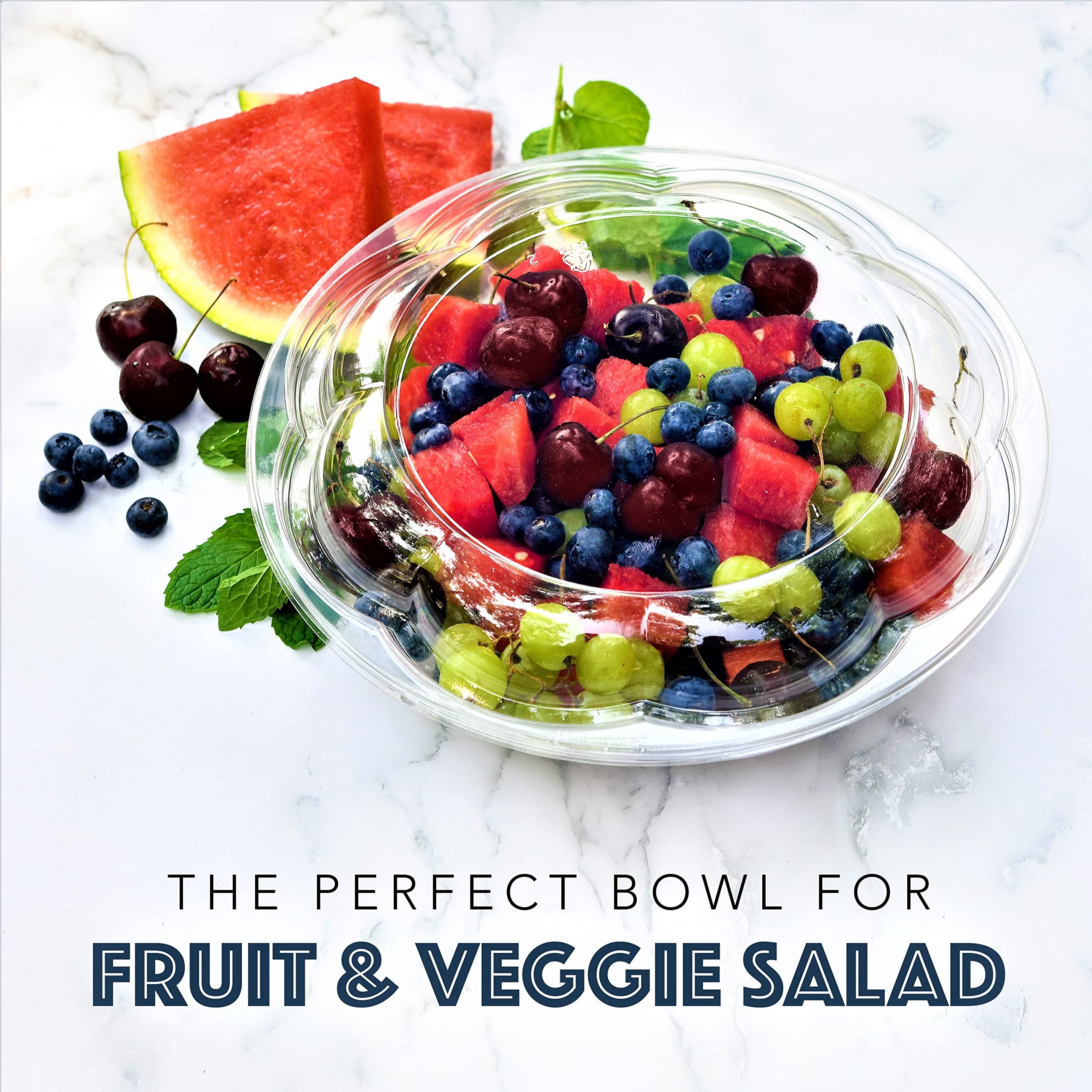 Green Direct 64 oz. Salad Containers with Lids - Pack of 10 | Clear Plastic Salad Bowls for Lunch, Serving, and Mixing
