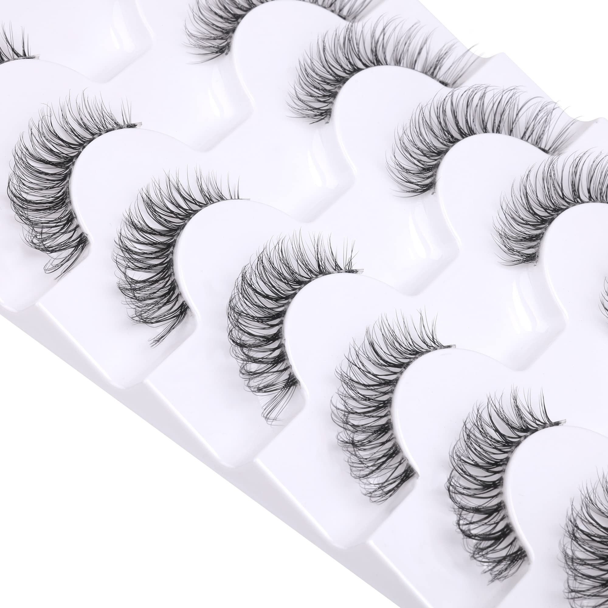 Lashes Natural Look False Eyelashes Wispy Fluffy Strip Fake Eyelashes Short 3/4 Lashes Volume Cat Eye Faux Mink Eye Lashes with Clear Band Pack 7 Pairs ALICROWN