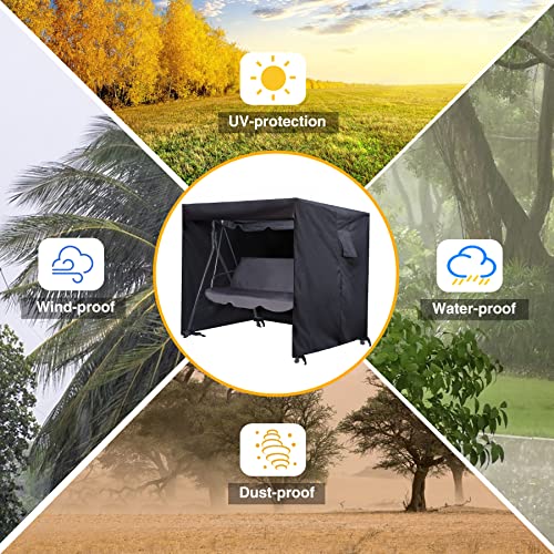 RedSwing Outdoor Patio Swing Cover 3 Seater Waterproof&Sunshade, 3 Triple Seater Hammock Swing Glider Canopy Cover for Garden, Black