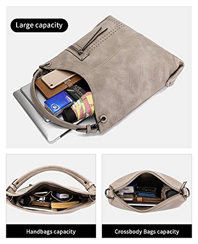FADEON Leather Hobo Bags for Women Large Zipper Shoulder Purses Designer light Handbags Sets with Organizer … (Dark Grey)