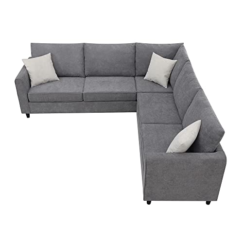 MOEO Living Room L Shape Sectional Sofa with 3 Pillows, 88" Modern Upholstered Fabric Corner Couch with for Home Furniture, Grey