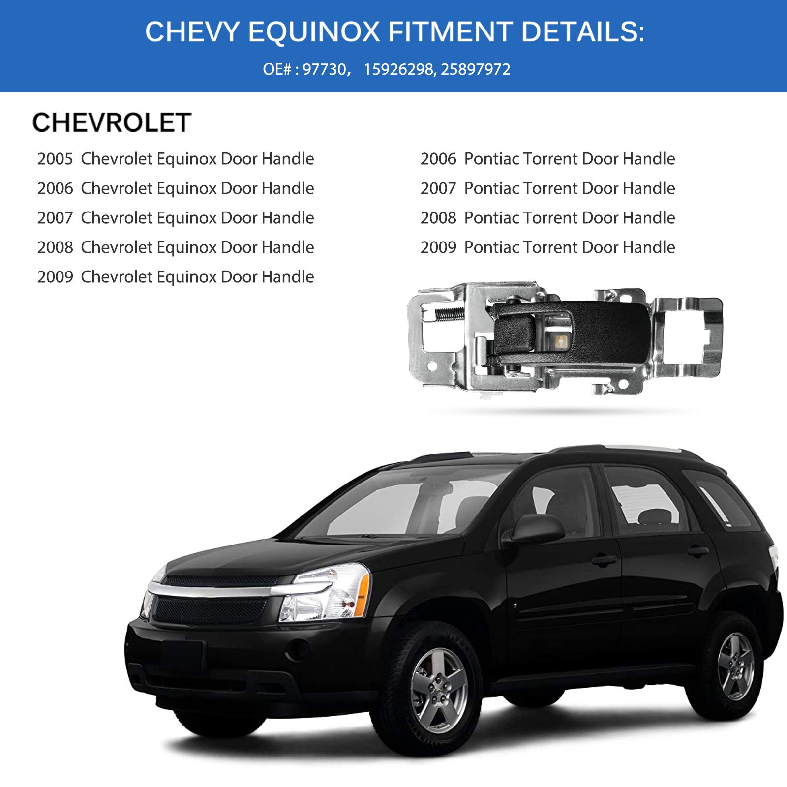 FAERSI Interior Door Handle Front/Rear Right Passenger Side Replacement for Chevy Equinox Door Handle 2005 2006 2007 2008 2009 | 2006-2009 Pontiac Torrent Door Handle, Replaces #OE 15926298, 25897972