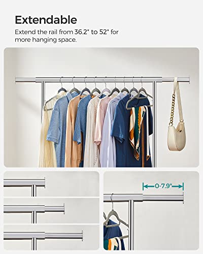SONGMICS Clothes Rack and Garment Rack on Wheels Bundle, Heavy Duty Clothing Racks, Steel, Extendable Rail, Storage Shelf, Black and Chrome UHSR25BK and UHSR11S