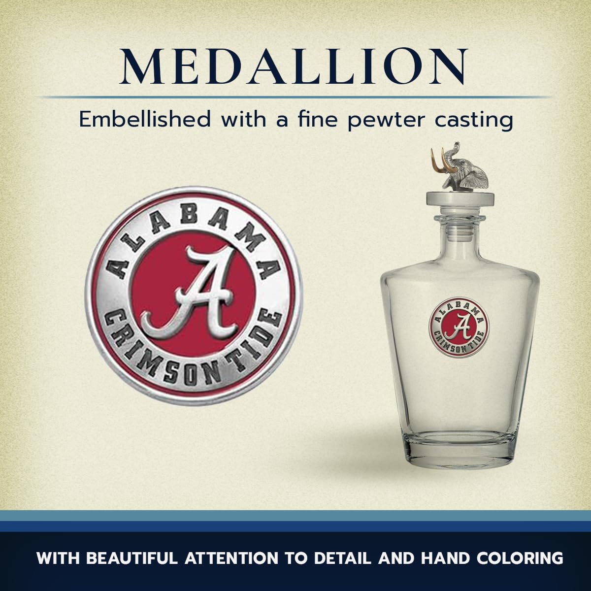 Heritage Pewter Alabama Royal Container with 3D Stopper | 30 OZ Container | Expertly Crafted Pewter Glass