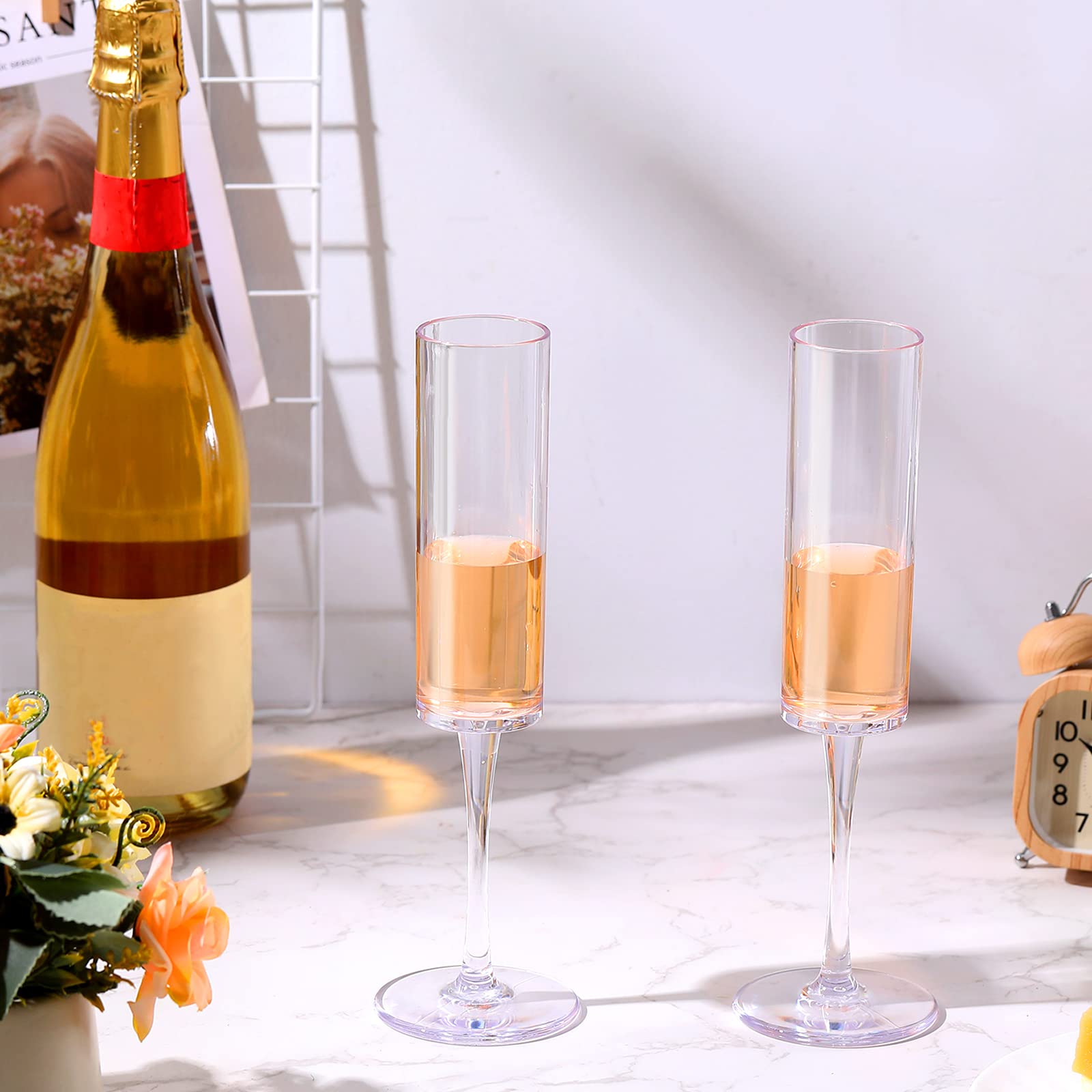 Gerrii 6 oz Acrylic Stemmed Champagne Flutes Unbreakable Plastic Champagne Glasses Reusable Wine Toasting Goblets Crystal Disposable Cocktail Cups for Party, Wedding, Birthday (Clear,18 Pcs)