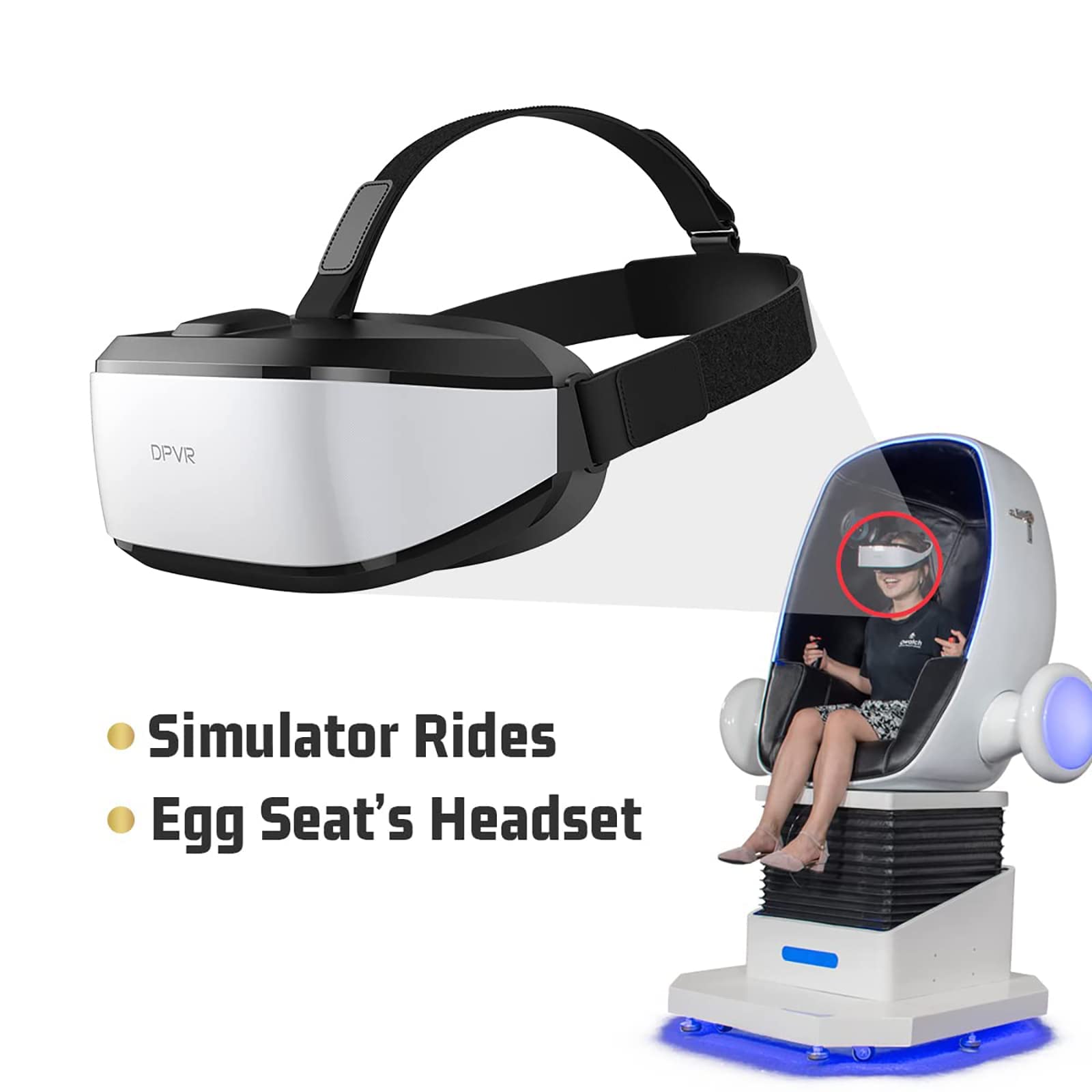 DPVR E3 4K Virtual Reality Headset, VR Set for Business of Egg Seats Headset, VR Simulator Riders, VR Moto and VR Flying, VR Headsets Not for Personal User and VR Games