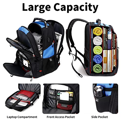 SHRRADOO Extra Large 50L Travel Laptop Backpack with USB Charging Port, College Backpack Airline Approved Business Work Bag Fits 17 Inch Computer for Men Women