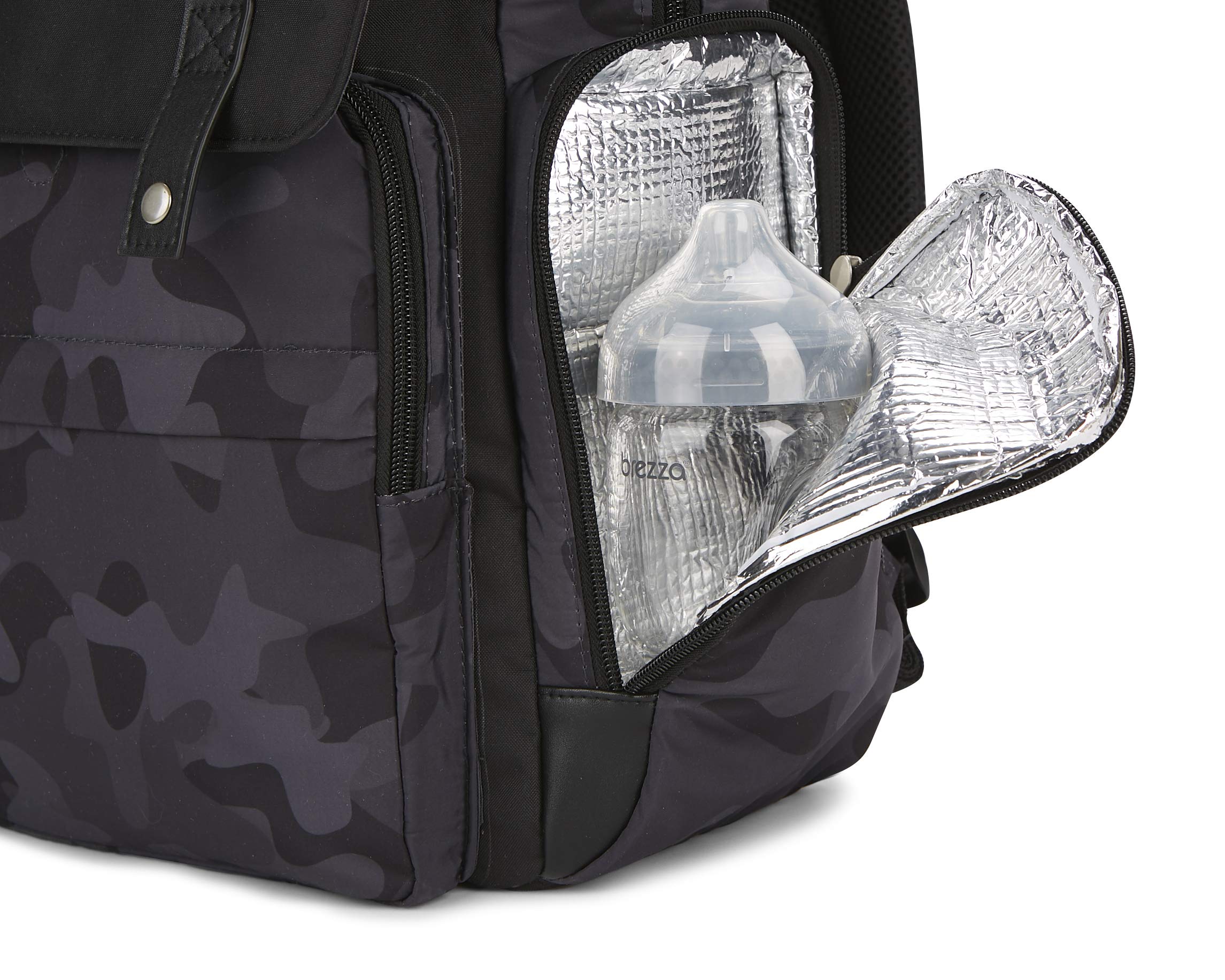 Eddie Bauer Places & Spaces Camouflage Compass Diaper Bag Backpack, Cooler Bottle Pockets and Changing Pad Included, Black and Camo