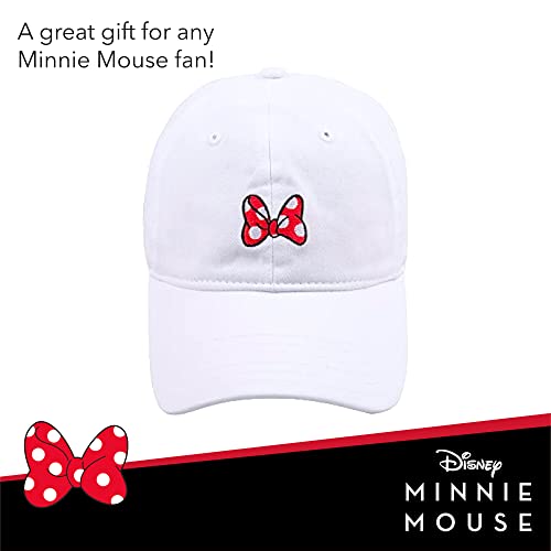 Disney Minnie Mouse Bows Embroidered Cotton Adjustable Dad Hat with Curved Brim, White, One Size
