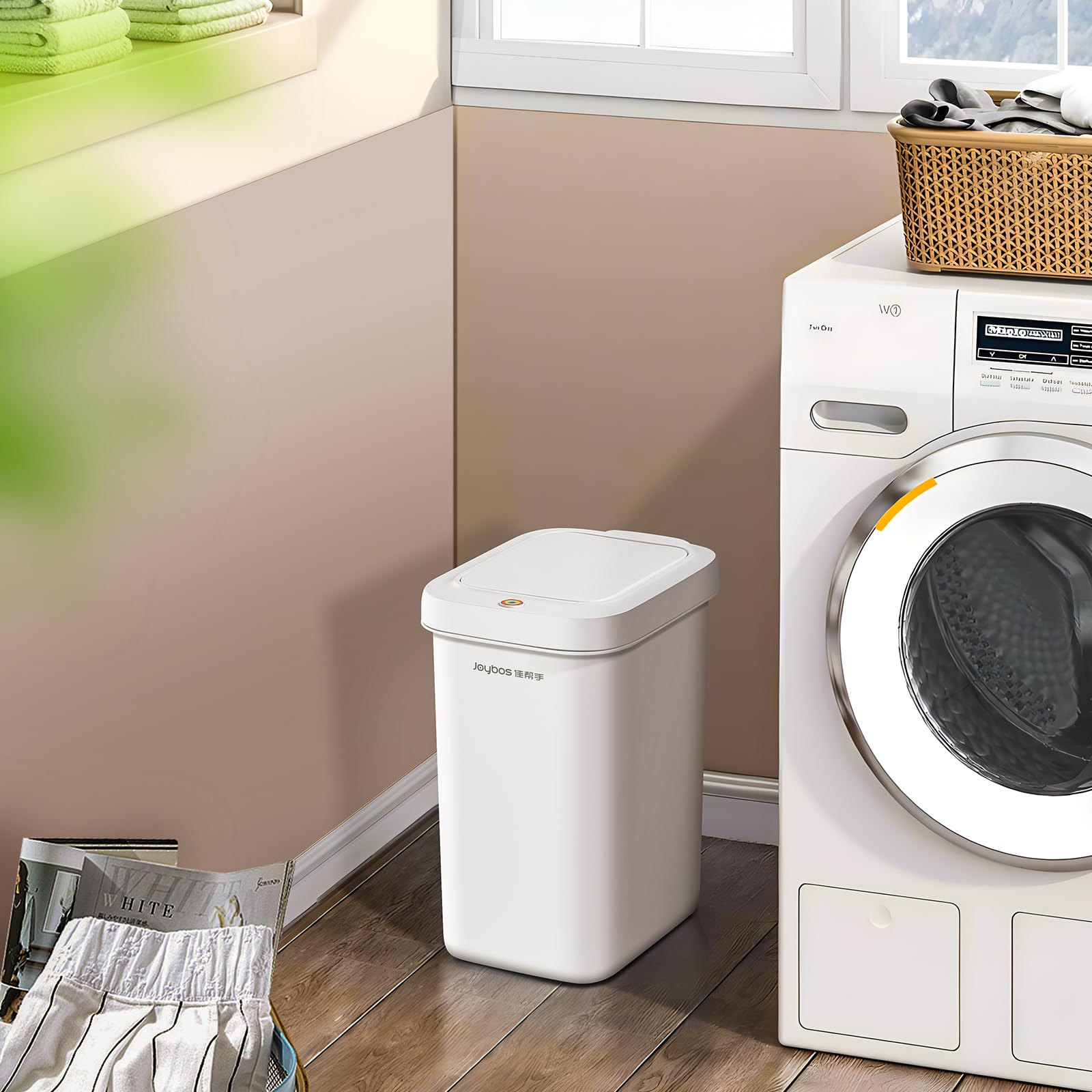 JOYBOS Small Trash Can with Lid for Bathroom, 3 Gallon Little Garbage Can, Slim Bedroom Trash Bin Waste Basket, Plastic Narrow Garbage Bin W/Press-top Lid for Toilet, Office, RV, Living Room