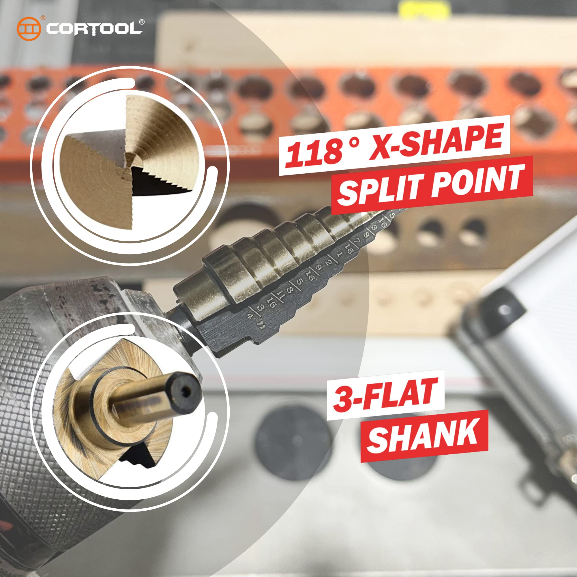 Step Drill Bits HSS 5PCS Titanium Step Drill Bit Set, 50 Sizes (1/8" to 1-3/8") High Speed Steel Unibit Drill Bits Set for Sheet Metal with Aluminum Case, Multiple Hole Stepped Up Bits for DIY Lovers