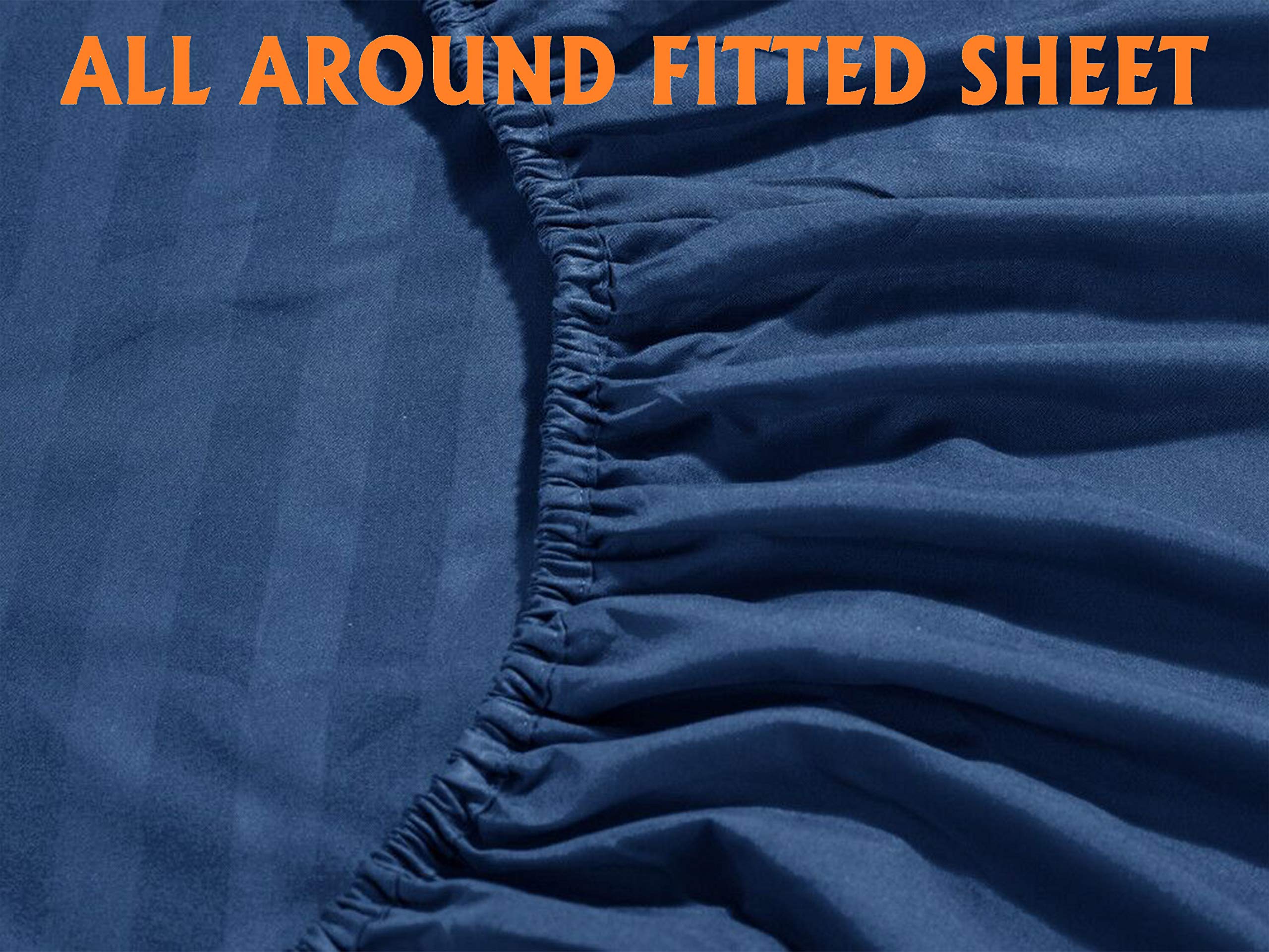 Elegant Comfort Best, Softest, Coziest 6-Piece Sheet Sets! - 1500 Premier Hotel Quality Luxurious Wrinkle Resistant 6-Piece DAMASK STRIPE Bed Sheet Set, Full Navy Blue