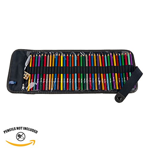 Speedball Canvas Roll Up Pencil Case, Black W/Black Trim, Holds Up To 36 Pencils