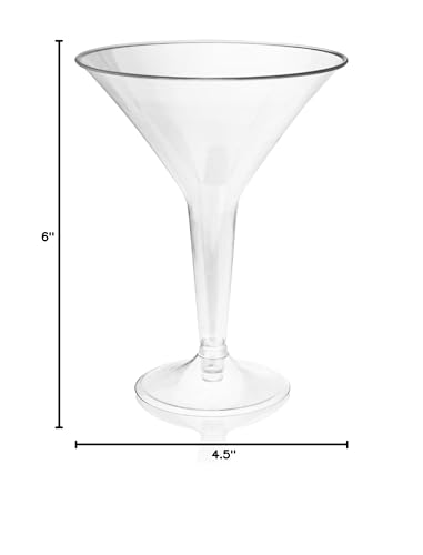 True Party Disposable Plastic Martini Glasses - Stemmed Clear Cocktail Cups for Outdoors, Parties - 8oz Set of 12